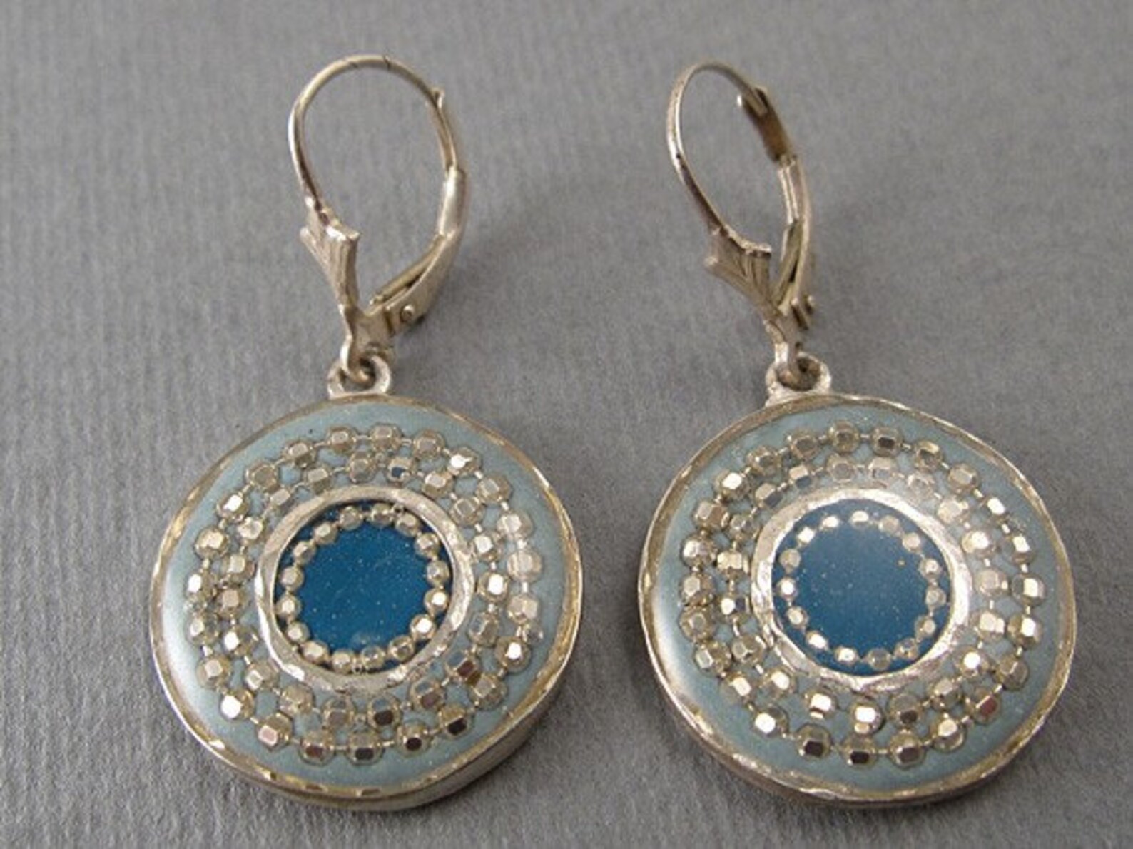 Round Blue Silver Earrings Dangle Sterling Silver Earrings - Etsy