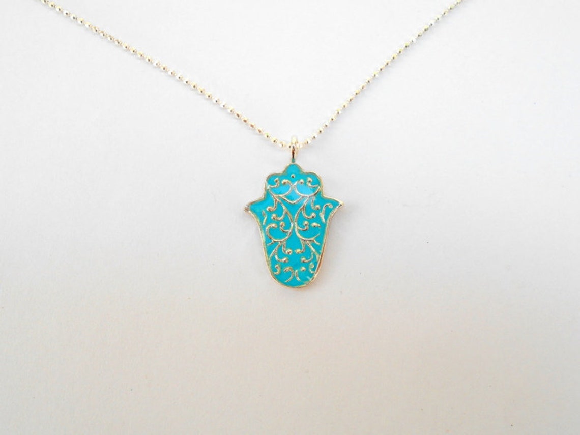 Blue Green Hamsa Hand Necklace Sterling Silver Hamsa Pendant - Etsy