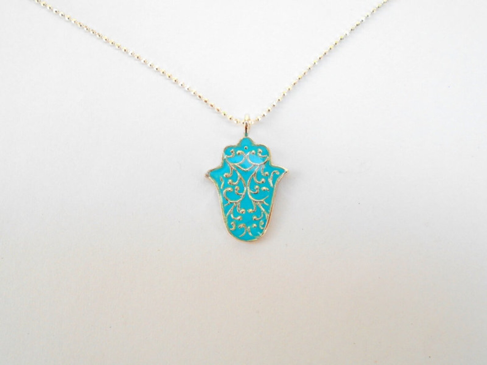 Blue Green Hamsa Hand Necklace Sterling Silver Hamsa Pendant Turquoise ...