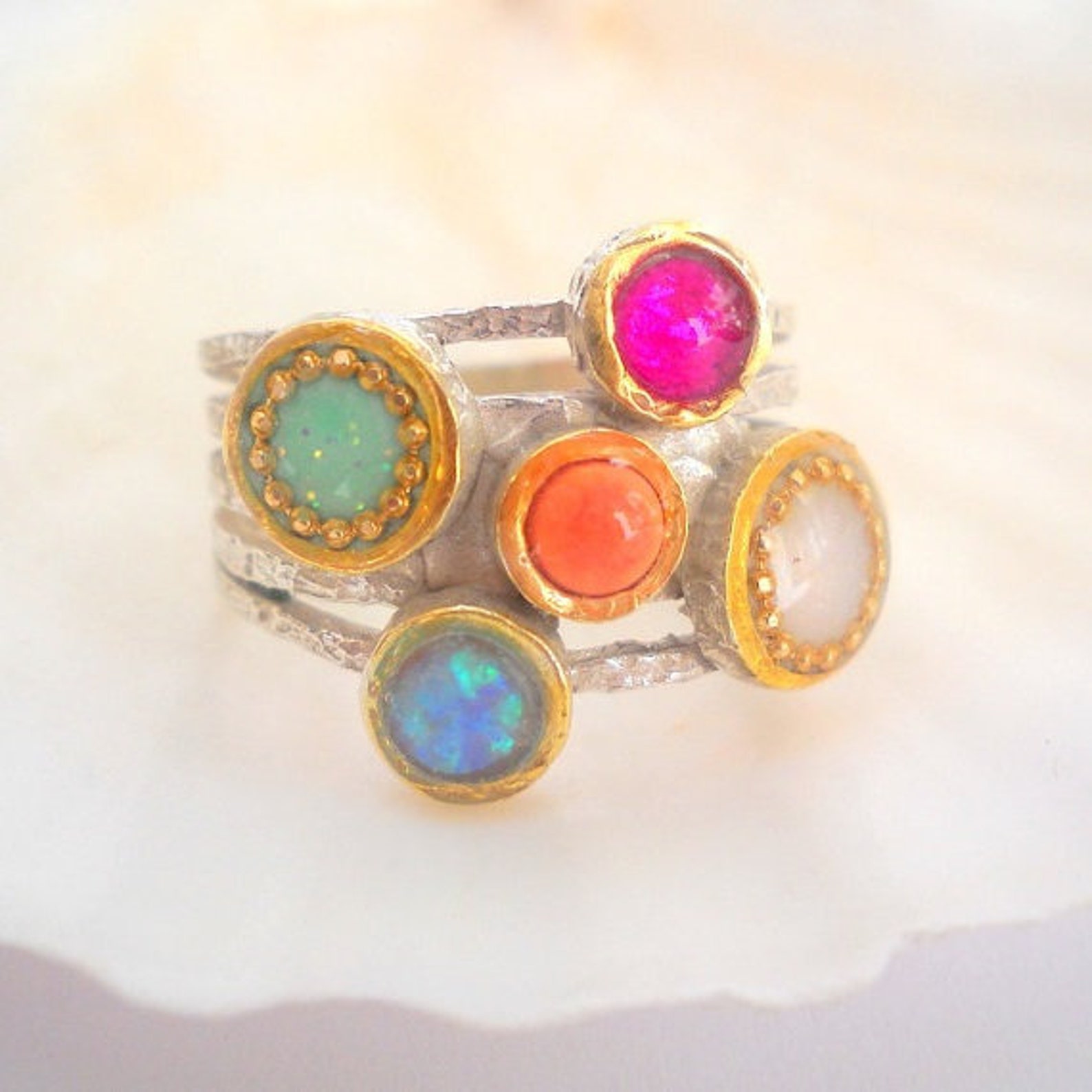 Colorful Ring Statement Ring Boho Ring Unique Silver Ring | Etsy