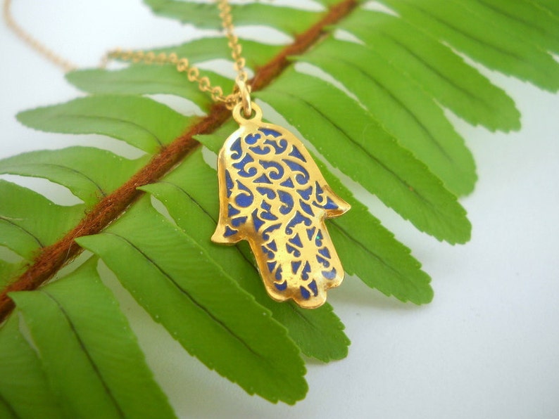 Gold Blue Hamsa Hand Necklace Gilded Sterling Silver Hamsa - Etsy