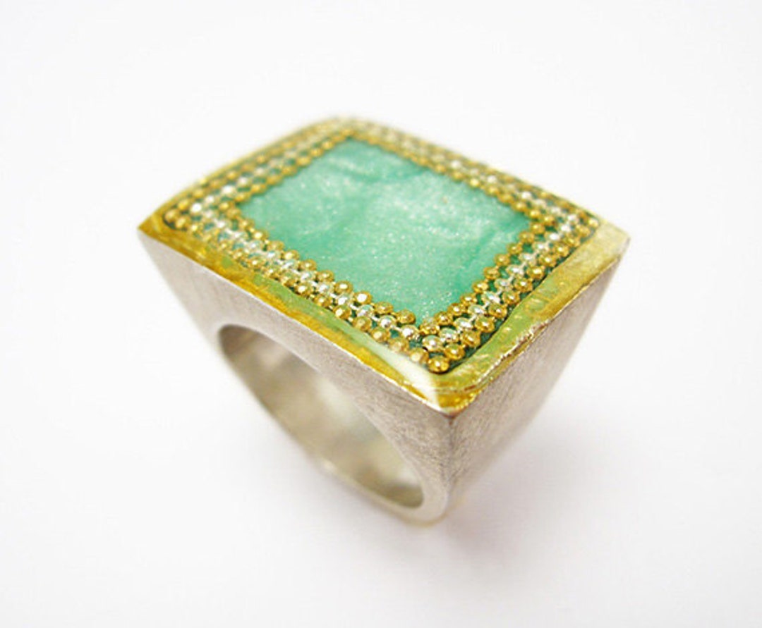 Square Signet Ring, Square Turquoise Ring, Big Chunky Ring, Bohemian ...
