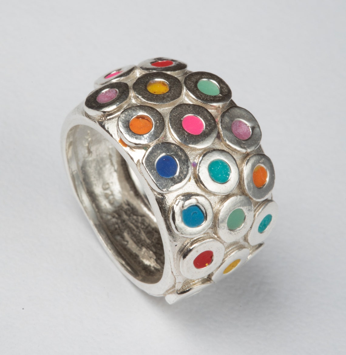 Rainbow Silver Ring, Colorful Circles Ring, Sterling Silver Multicolor ...