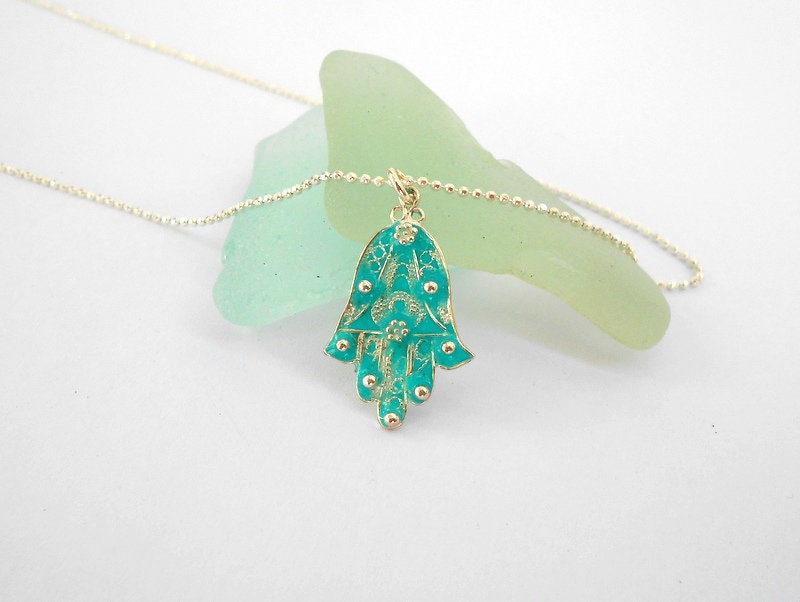 Turquoise Hamsa hand necklace Sterling silver hamsa pendant | Etsy