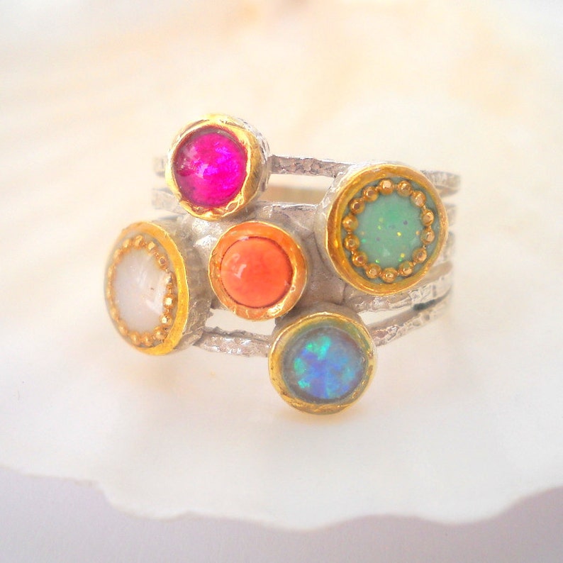 Colorful Circles Ring in Sterling Silver, Five Silver Bands Set With ...