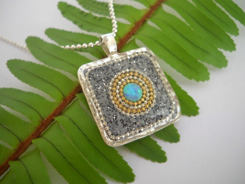 Square Opal Pendant Sterling Silver Pendant Necklace, Blue Green Opal ...