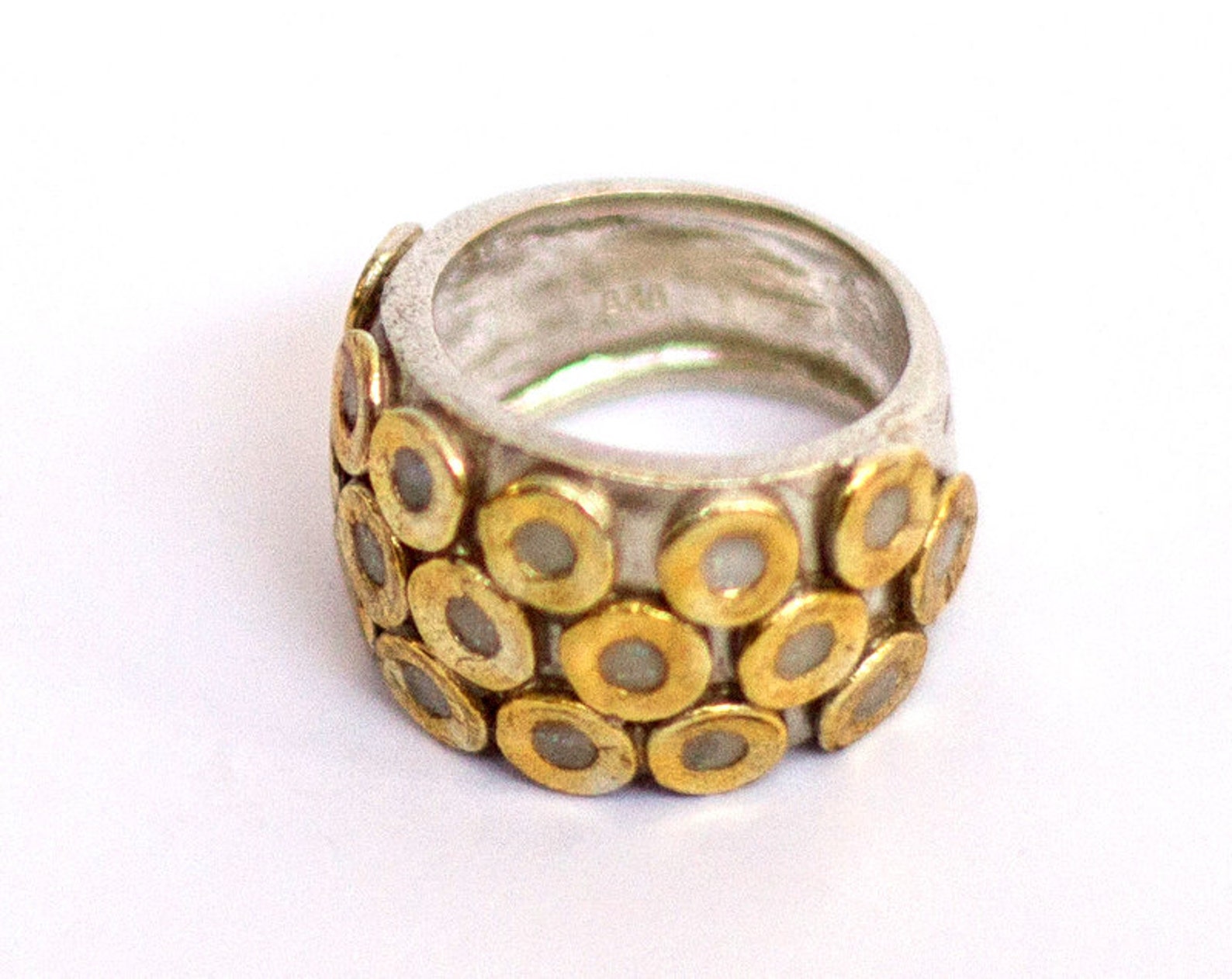 Circles Silver Ring Sterling Silver Ring Golden Circles on - Etsy