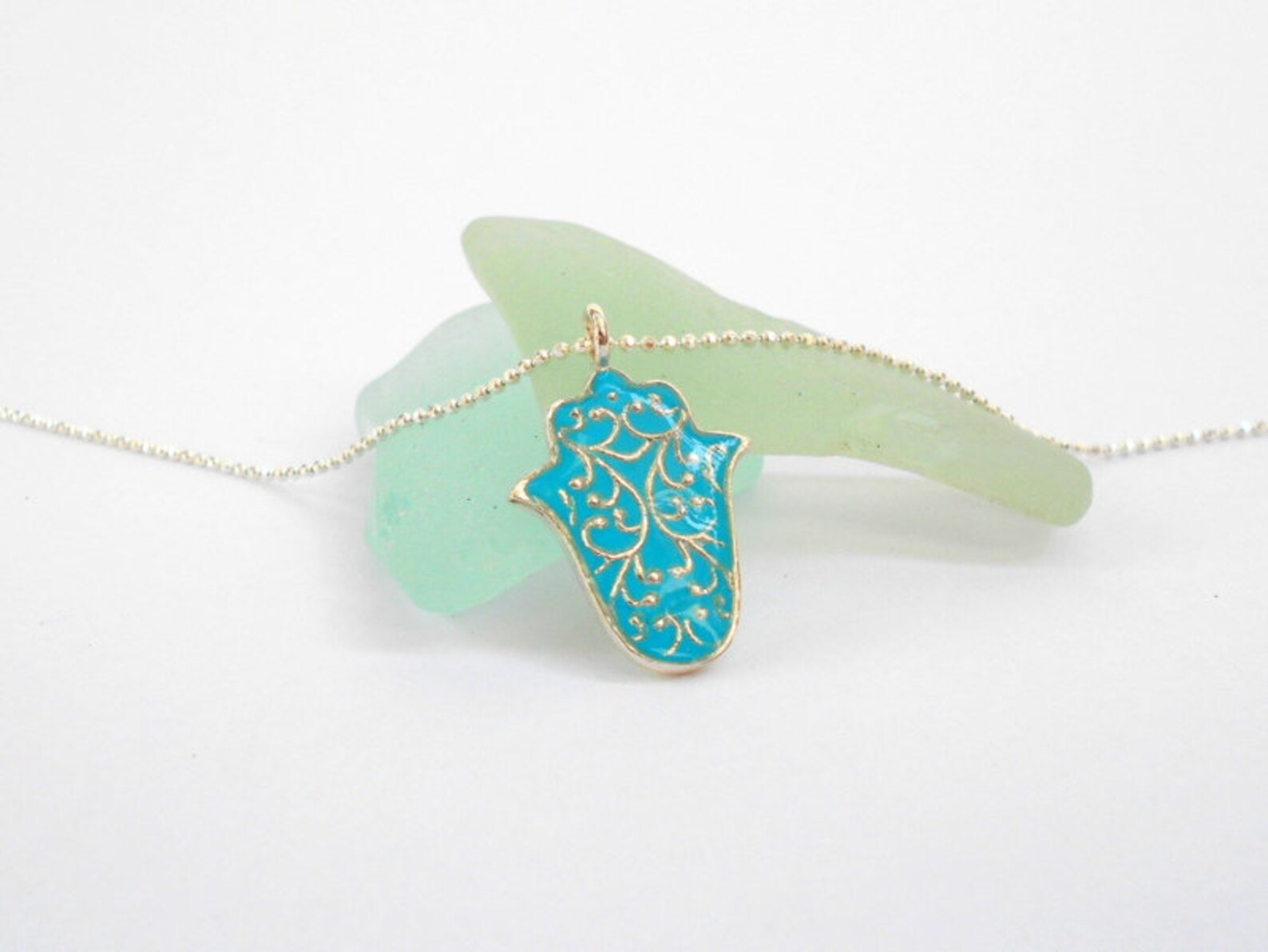 Blue Green Hamsa Hand Necklace Sterling Silver Hamsa Pendant Turquoise ...