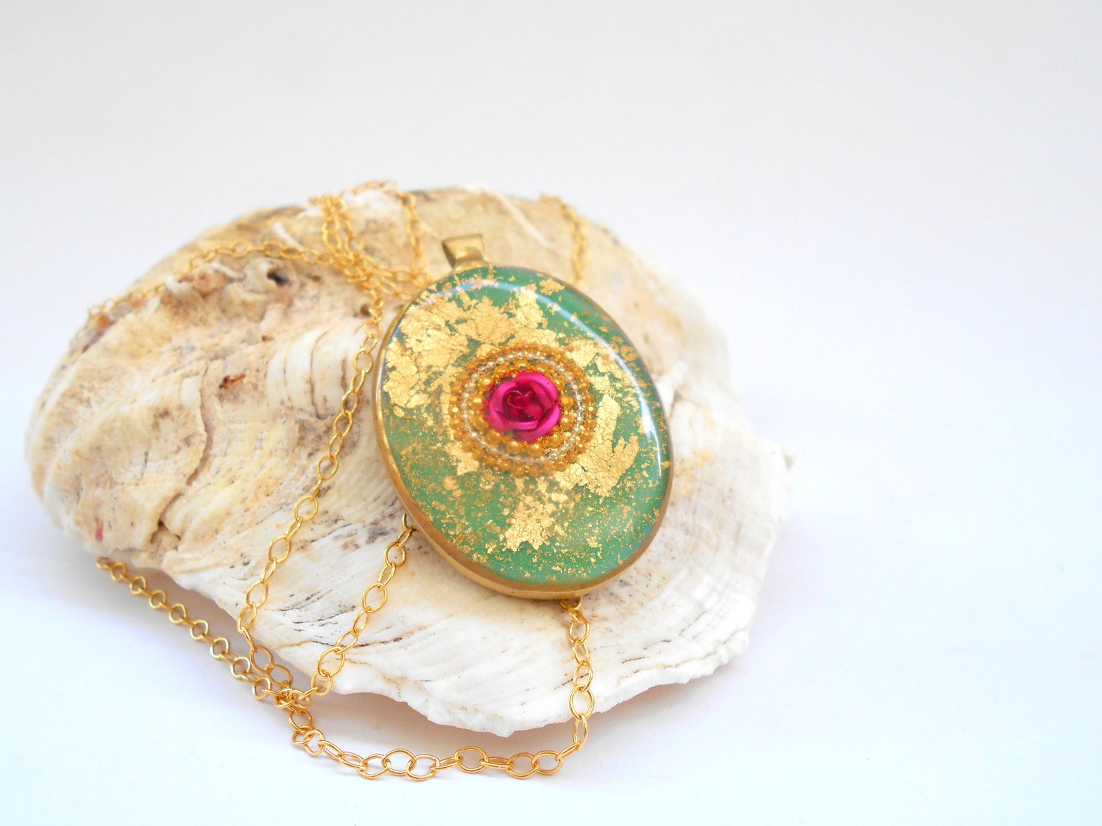 Unique Pendant Necklace, Unique Gold Necklace, Resin Necklace, Boho ...
