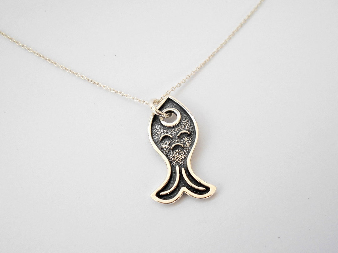 Silver Fish Necklace Oxidized Silver Fish Pendant Necklace Sterling ...