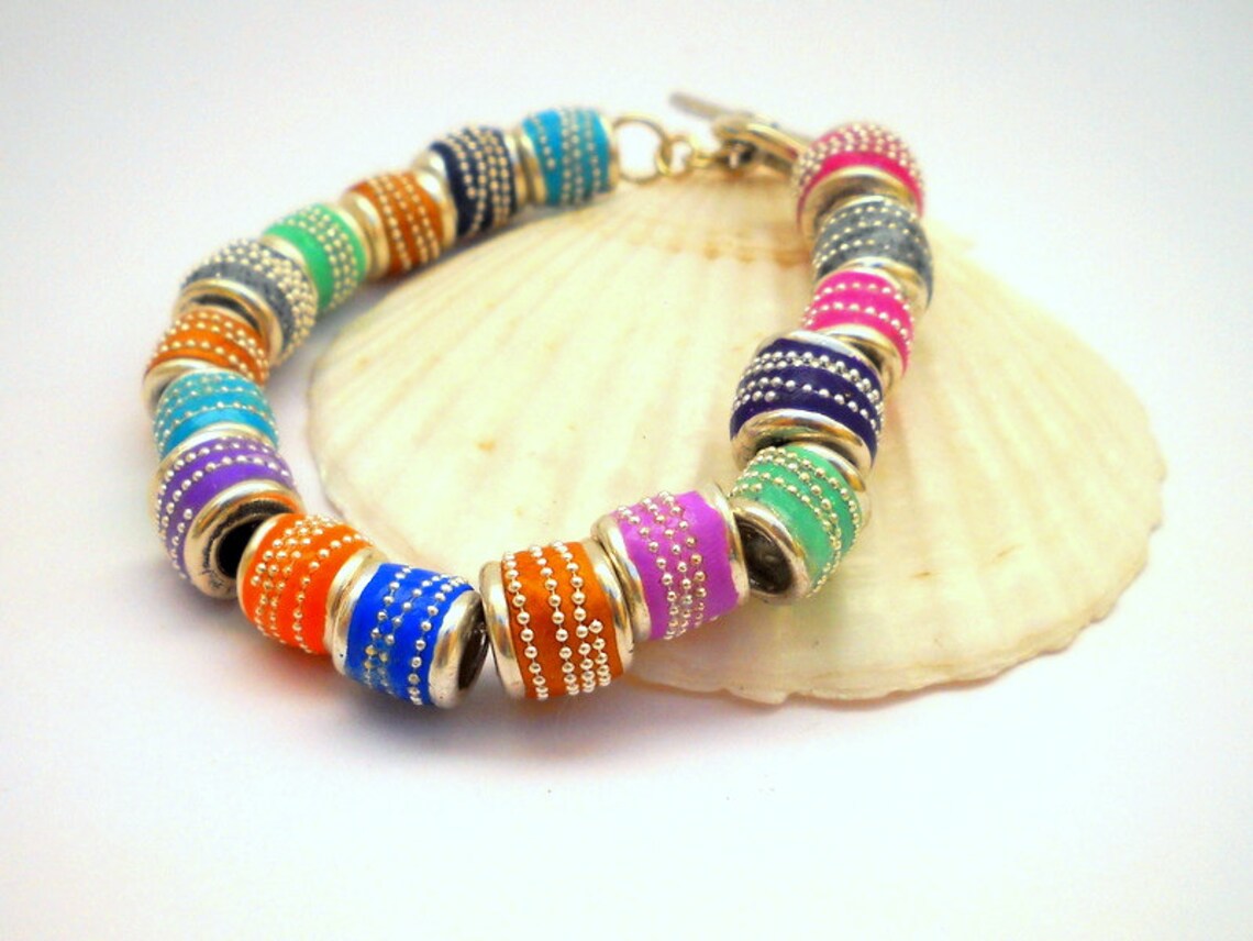 Colorful Bracelet, Sterling Silver Bracelet With Multi Color Beads ...