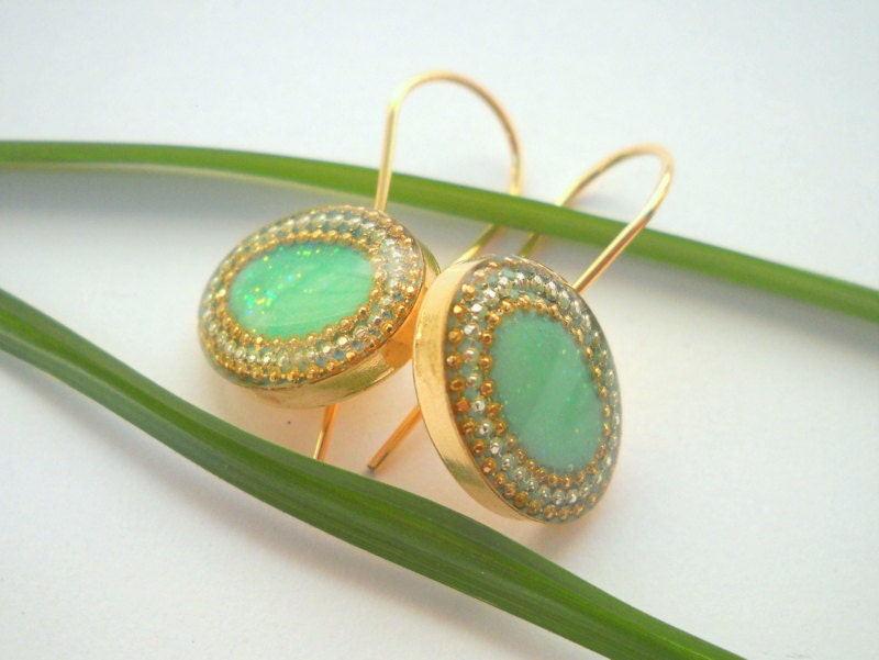 Green Gold Earrings Gold Filled Earrings Mint Earrings With - Etsy