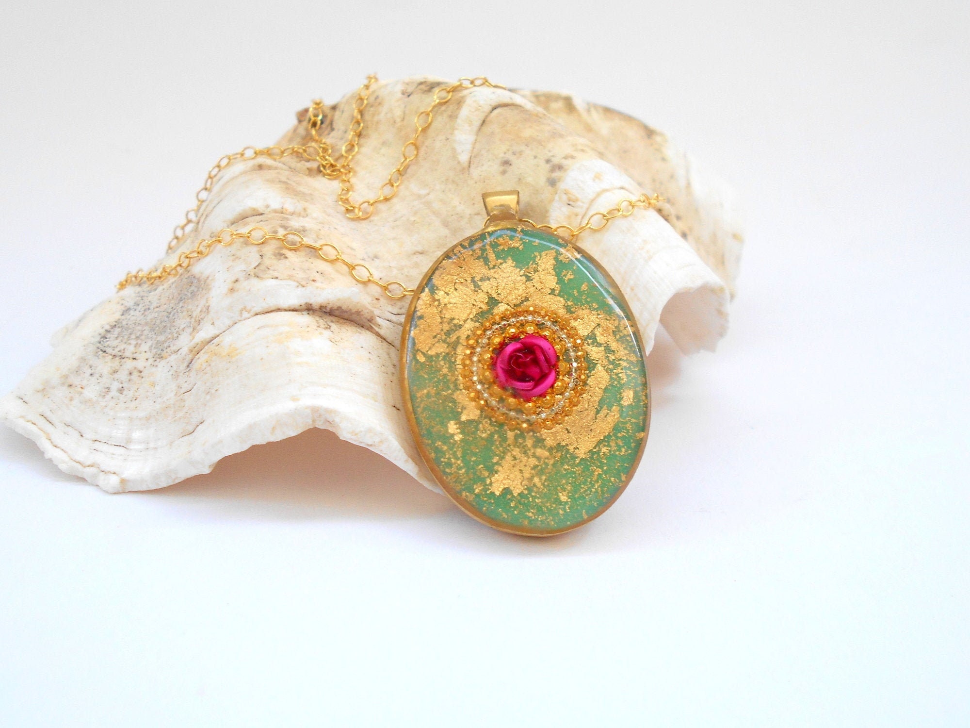 Unique Pendant Necklace, Unique Gold Necklace, Resin Necklace, Boho ...