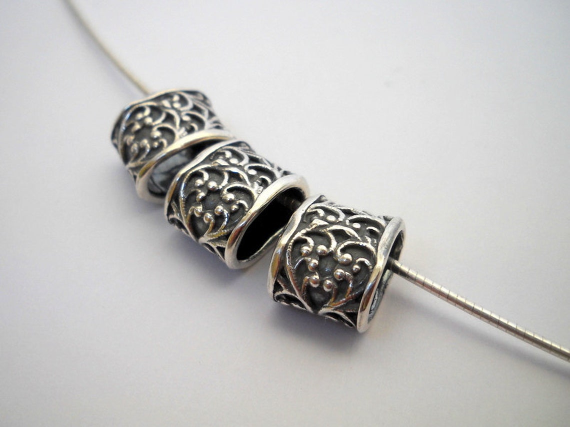 Oxidized Sterling Silver Filigree Beads Necklace, Blackened Silver ...
