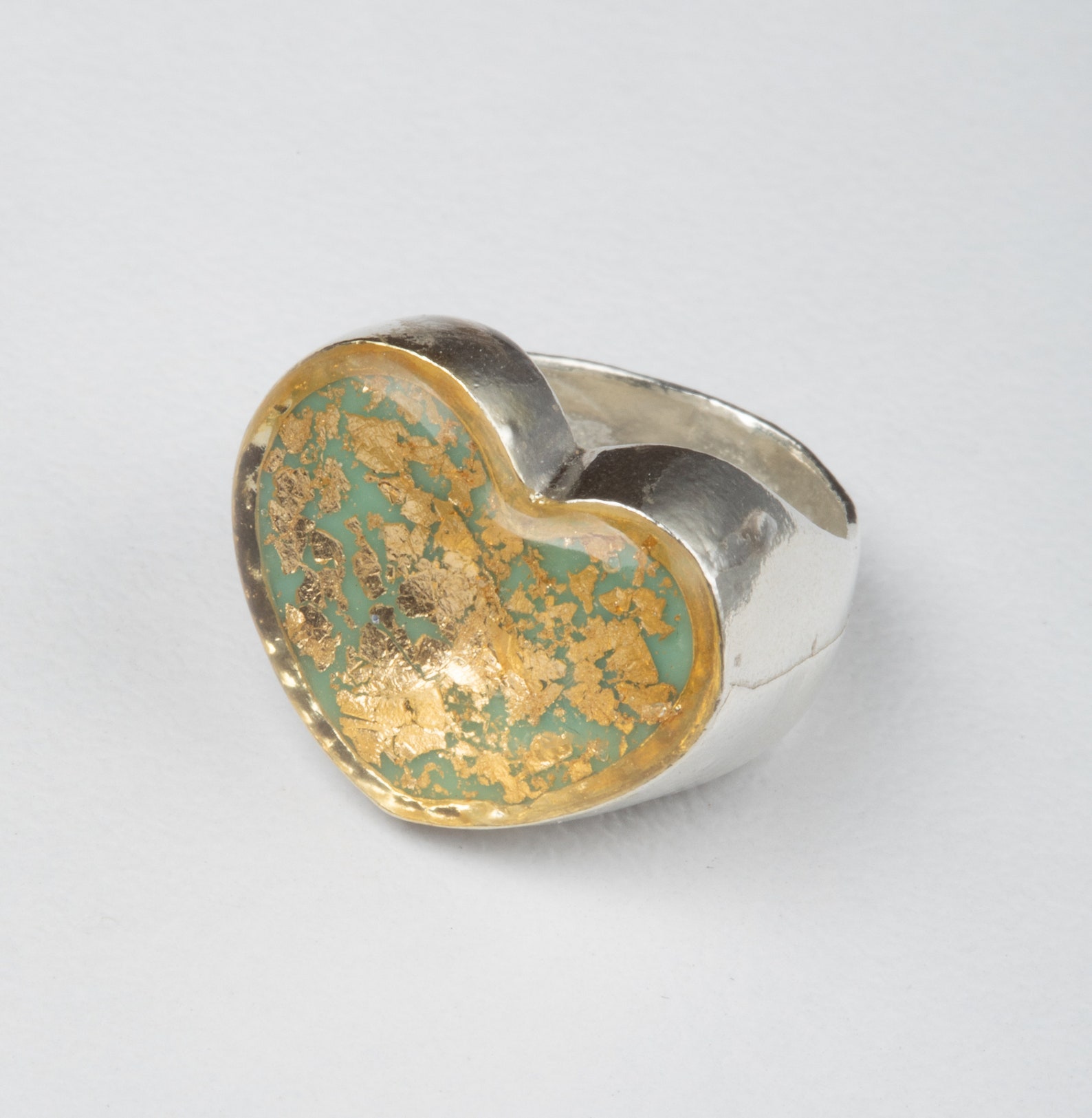 Green Heart Sterling Silver Ring Green Gold Asymmetric Heart - Etsy