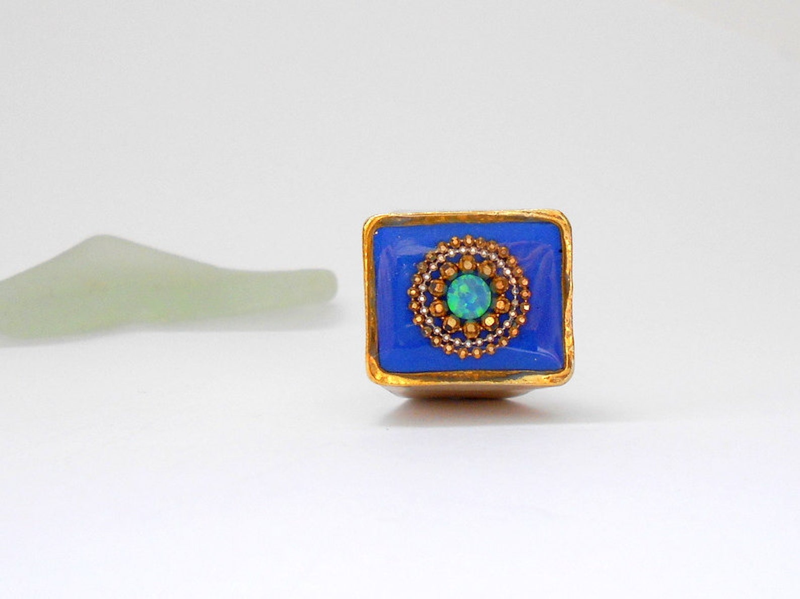 Blue Opal Silver Ring Square Ring Gold Blue Ring Sterling - Etsy