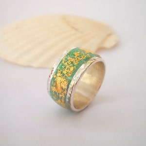 Green Gold Ring Sterling Silver Ring Handmade Mint Ring Inlaid With ...