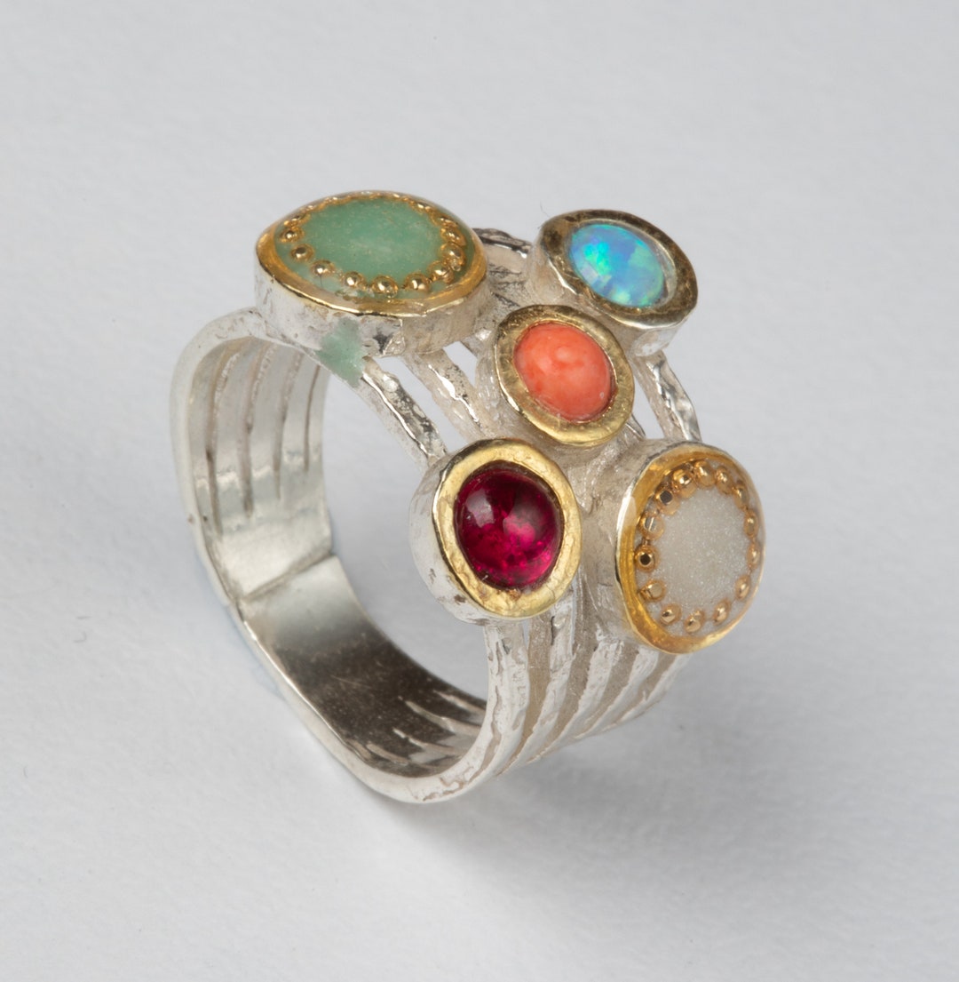 Colorful Circles Ring in Sterling Silver, Five Silver Bands Set With ...