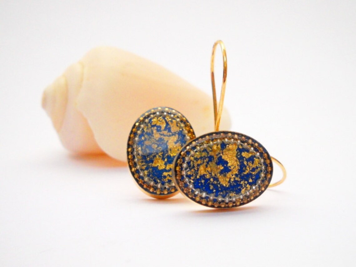 Blue gold earrings gold filled earrings earth earrings with | Etsy