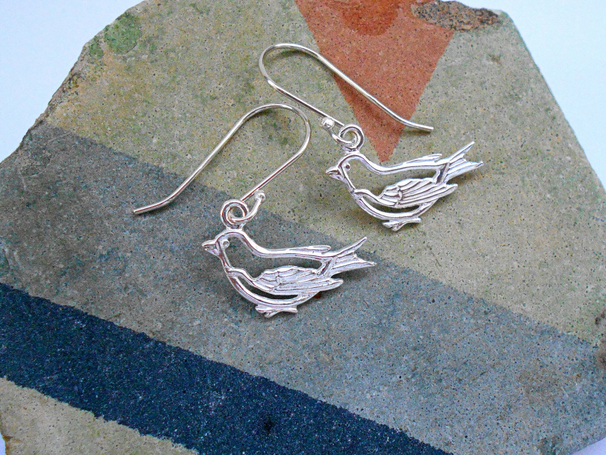 Bird Earrings, Unique Silver Earrings, Silver Dangle Earrings ...