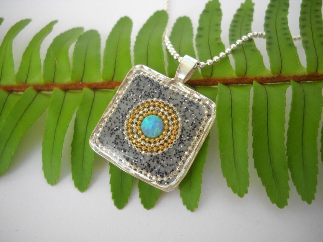 Square Opal Pendant Sterling Silver Pendant Necklace, Blue Green Opal ...