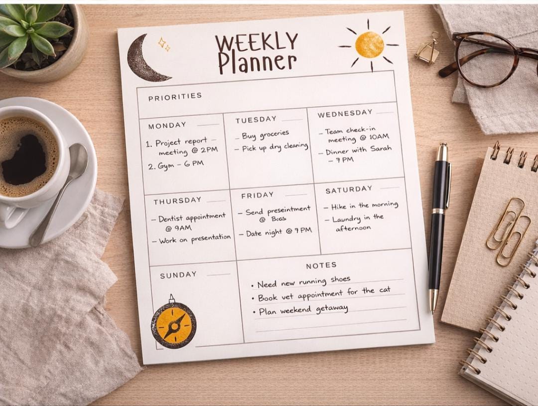 Boho Weekly Planner Printable | Sun & Moon Design (US Letter, A4, A5 ...