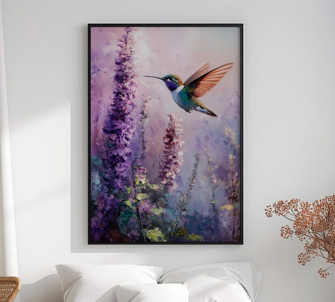 Hummingbird Lavender Painting | Purple Floral Wall Art | Gallery ...
