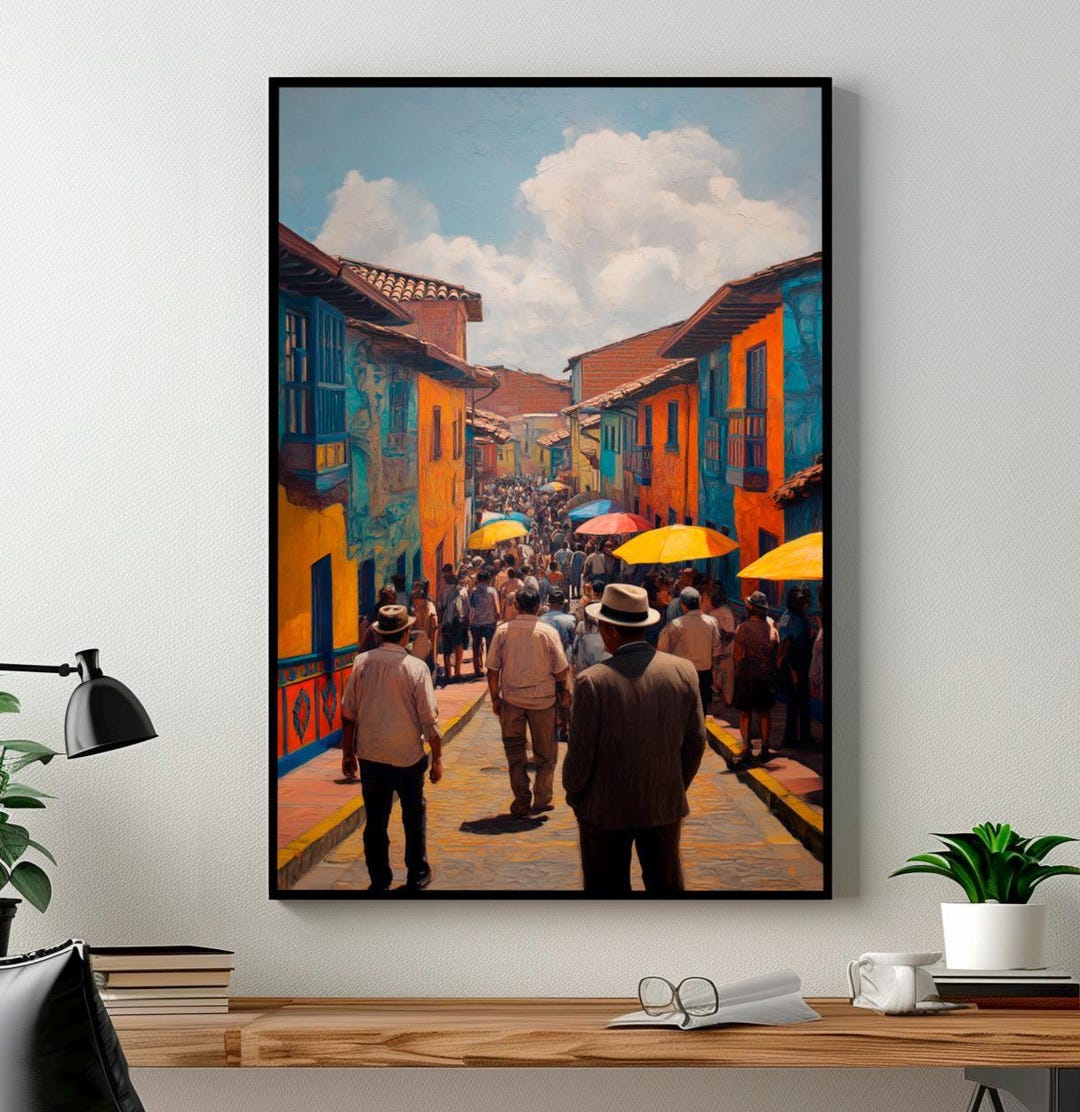 Colorful Colombian Street Scene | Latin American Market Art | Vibrant ...