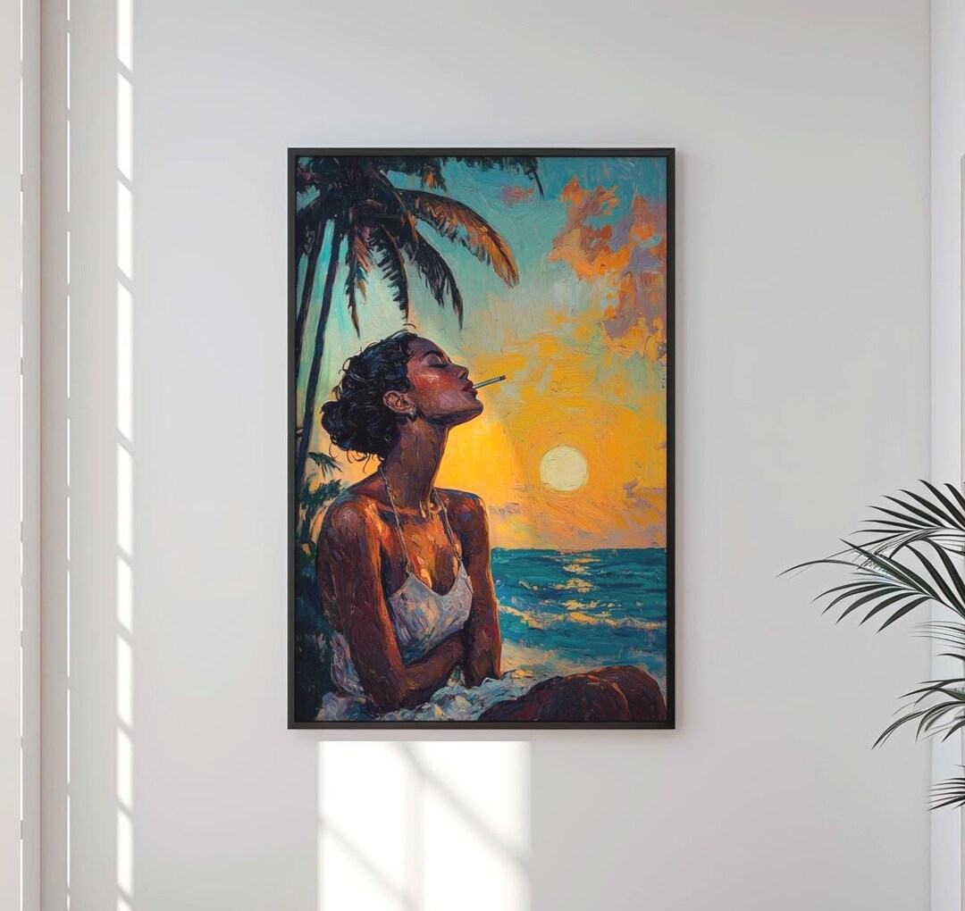 Cuban Sunset Beach Art Print | Dramatic Figure Oil Painting | Tropical ...