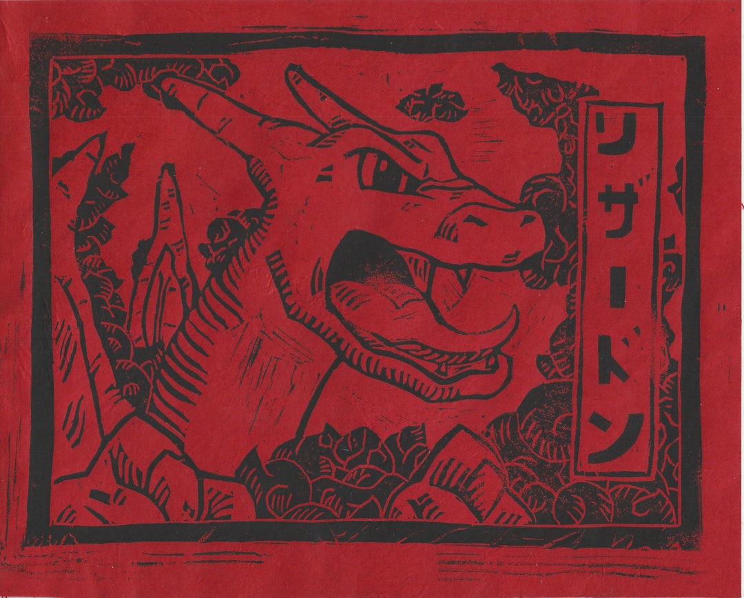 Pokémon Inspired Charizard Japanese Linocut Printmaking Fanart - Etsy