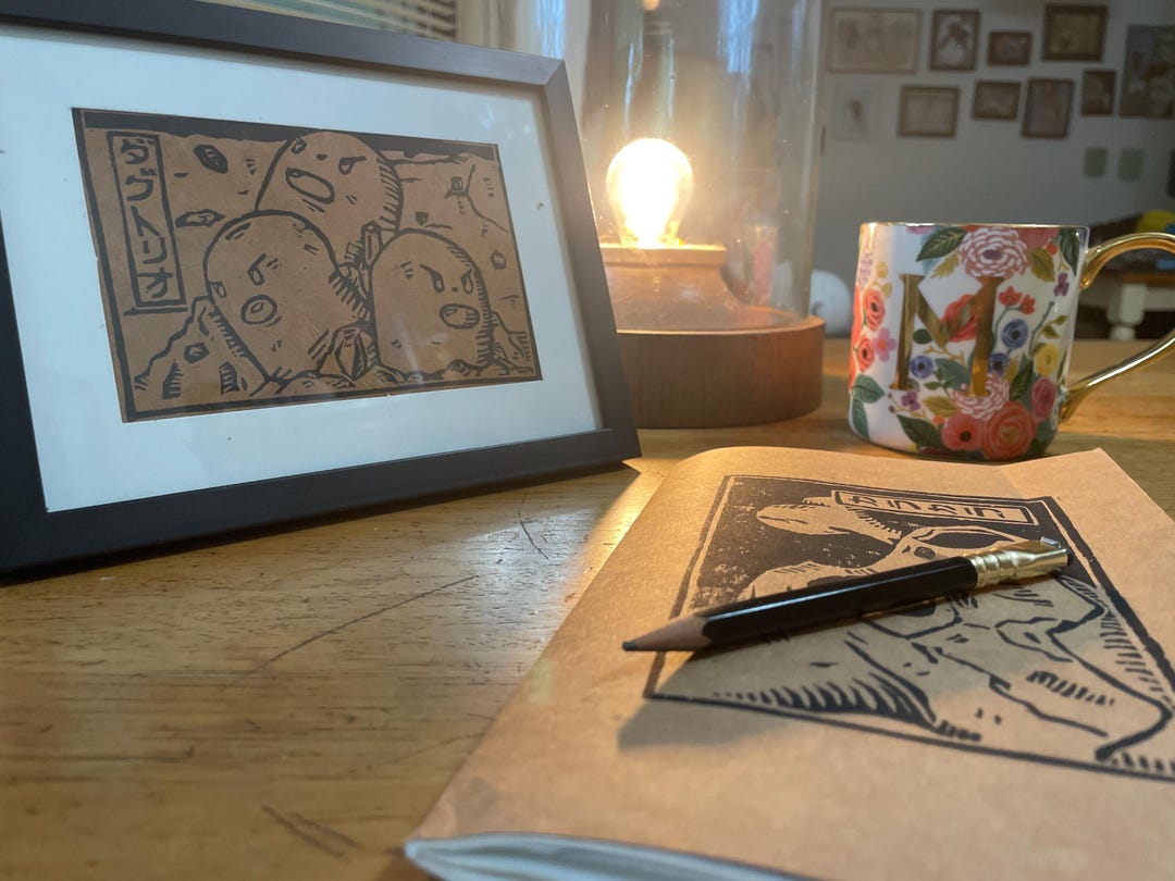 Pokémon Inspired Dugtrio Japanese Linocut Printmaking Fanart - Etsy