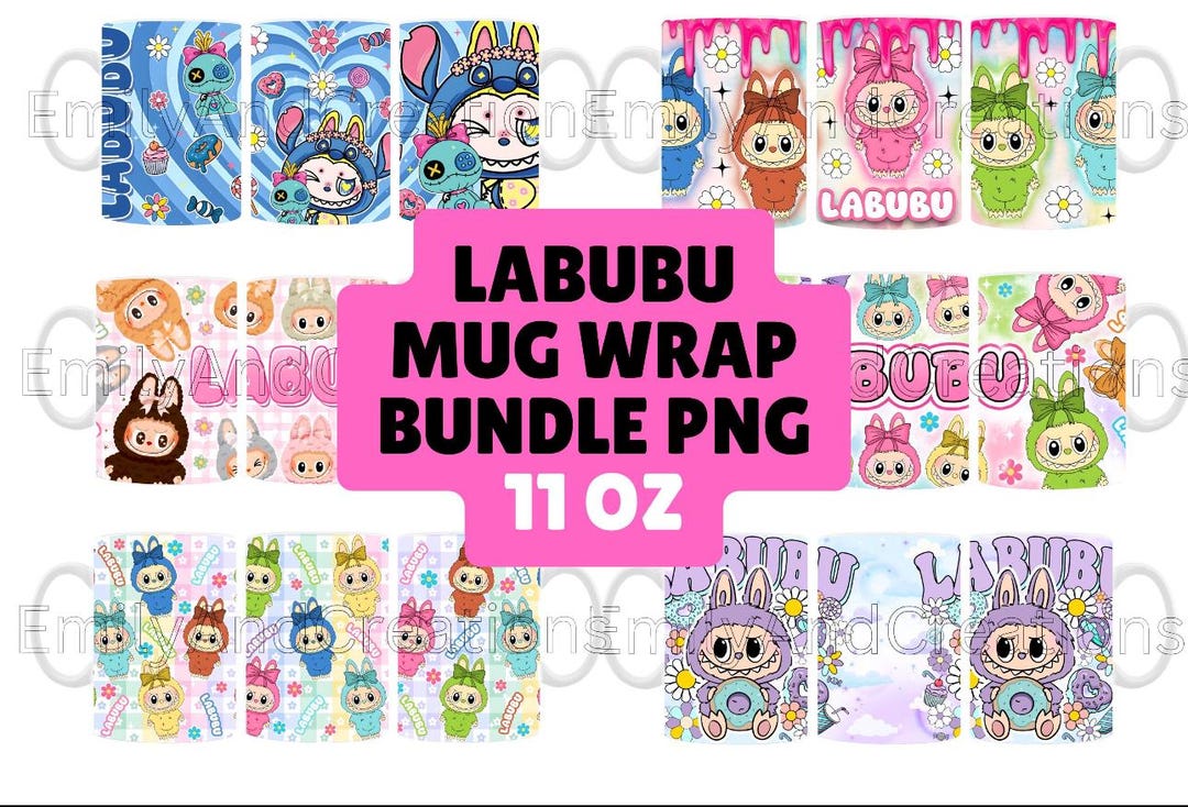 Pink Doll Labubu 11oz Mug Bundle Png, Cartoon 11oz Mug Wrap Design ...
