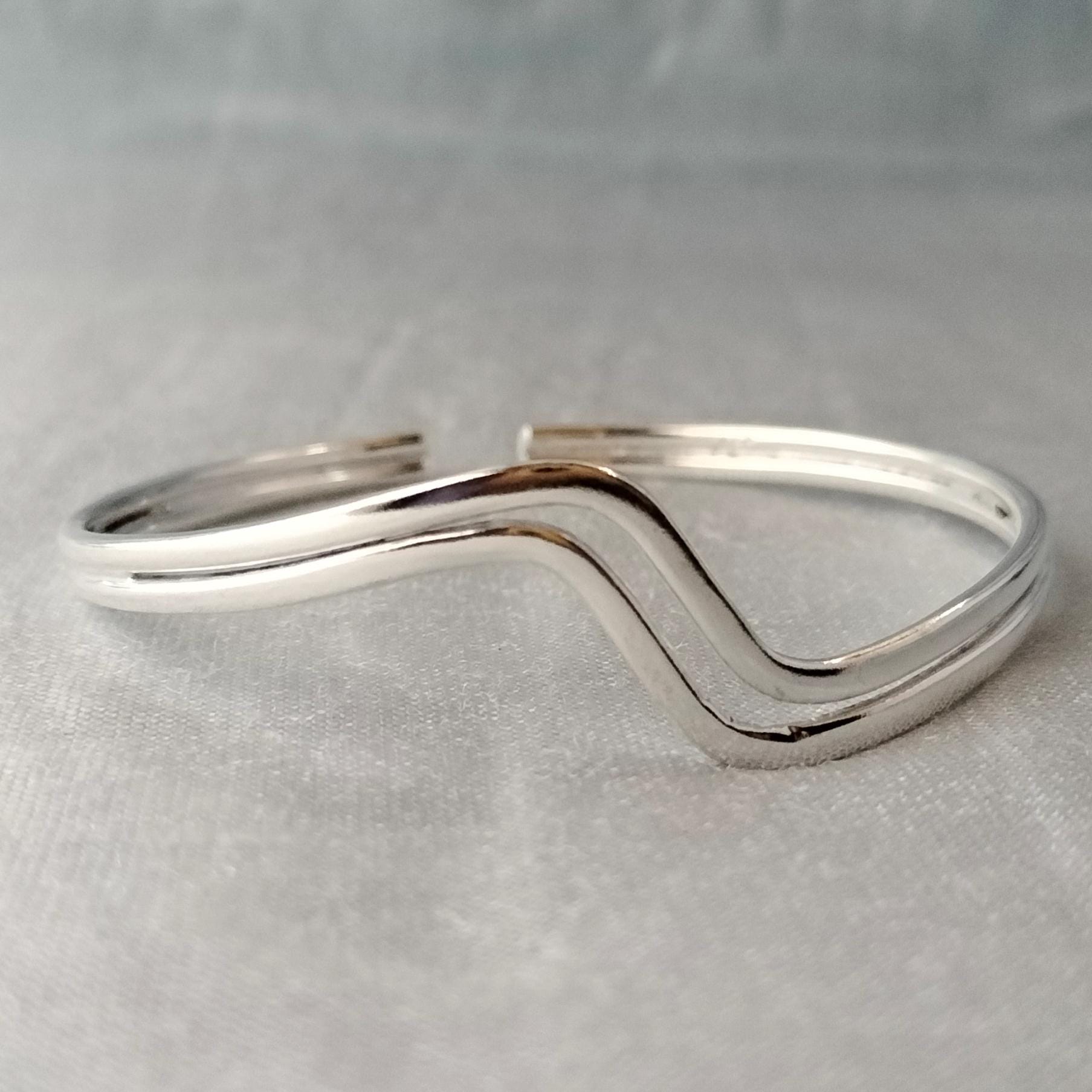 Sterling Silver Cuff Bracelet, Double Wire Bangle, Adjustable Design - Etsy