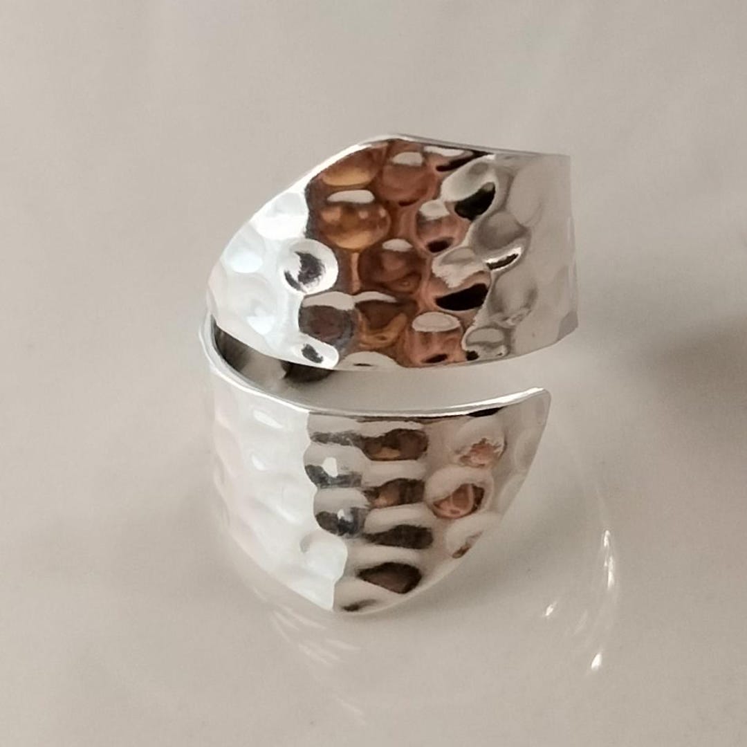 Hammered Sterling Silver Bypass Ring, Adjustable Wrap Ring - Etsy