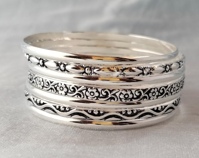Amazing 7 Set of Beautiful Bangles 925 Sterling Silver Bangles Stacking ...