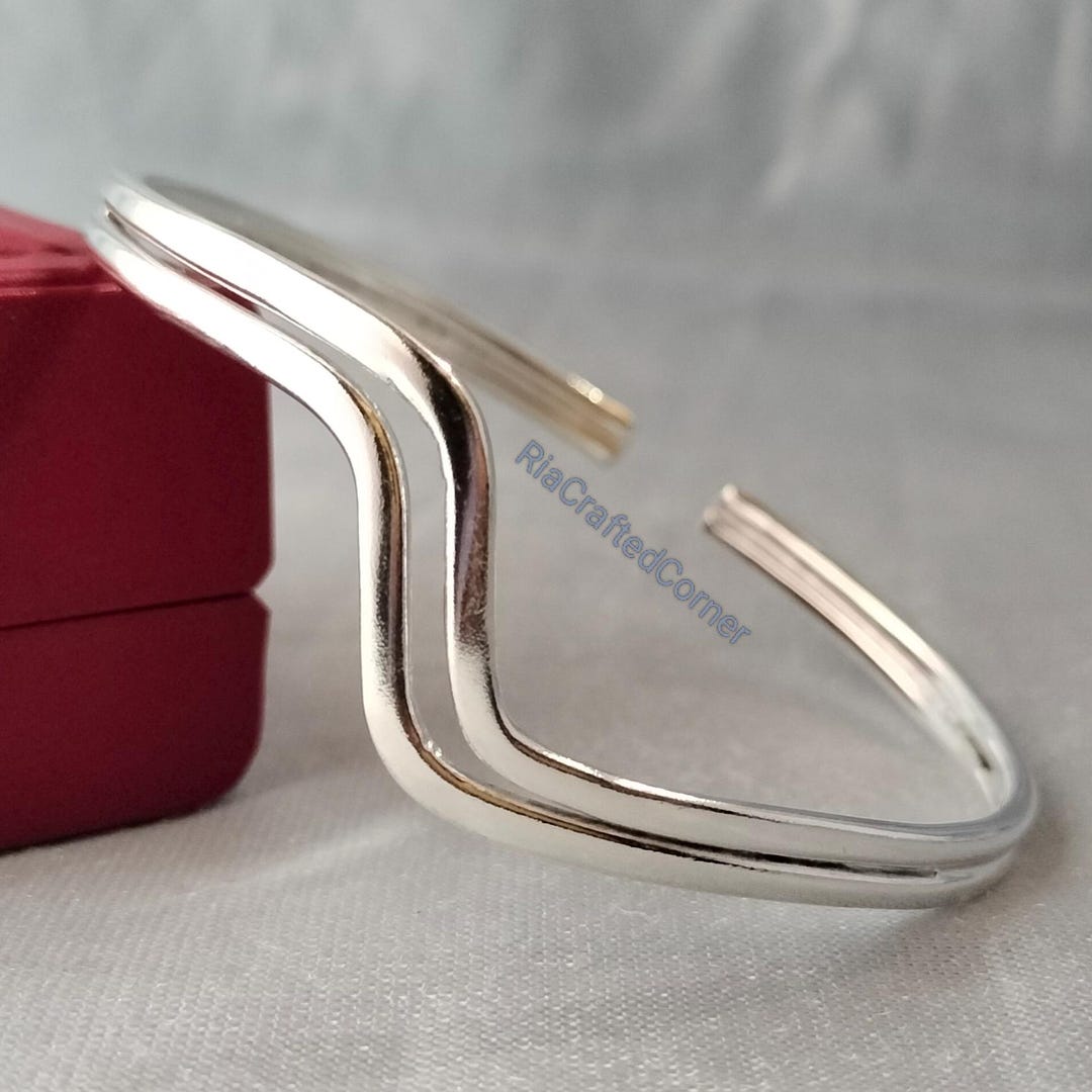 Sterling Silver Cuff Bracelet, Double Wire Bangle, Adjustable Design - Etsy