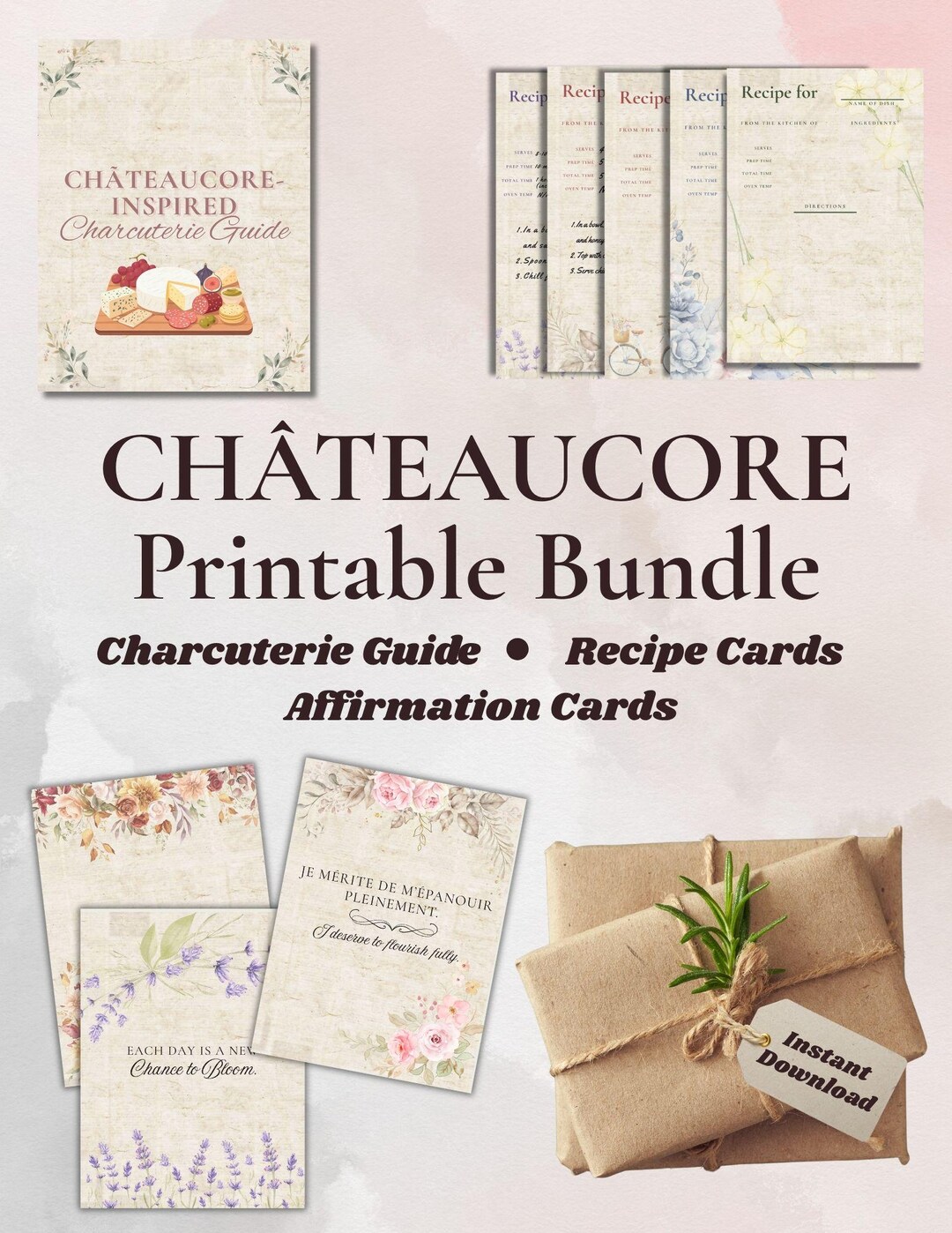 Cottagecore Kitchen Printable Bundle: Recipe Cards, Charcuterie Guide ...