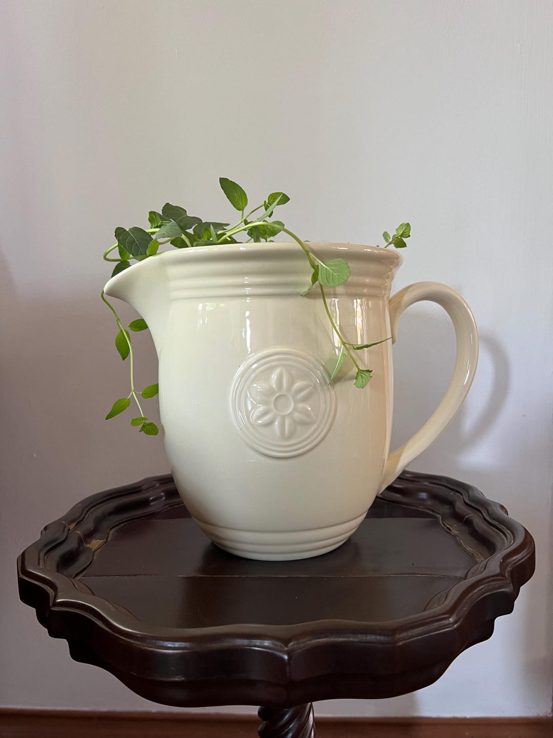 Vintage Oneida Petals Stoneware Pitcher: Cream Embossed Flower Jug ...