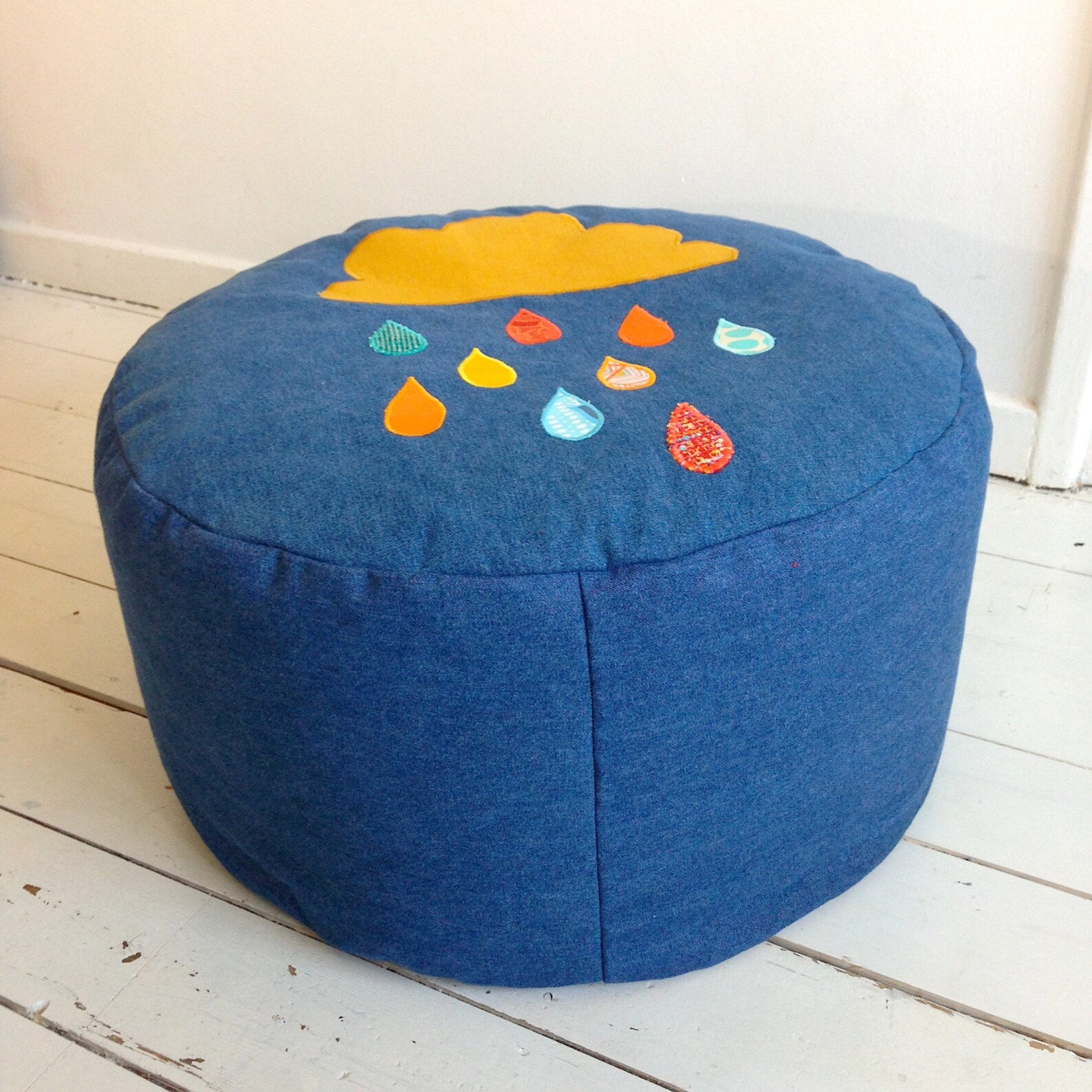 Large Denim Floor Pouf With Rain Cloud - Etsy