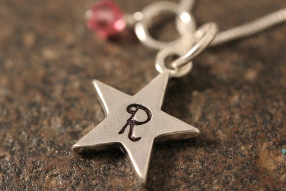 Custom Hand Stamped Sterling Silver Star Charm Necklace With | Etsy