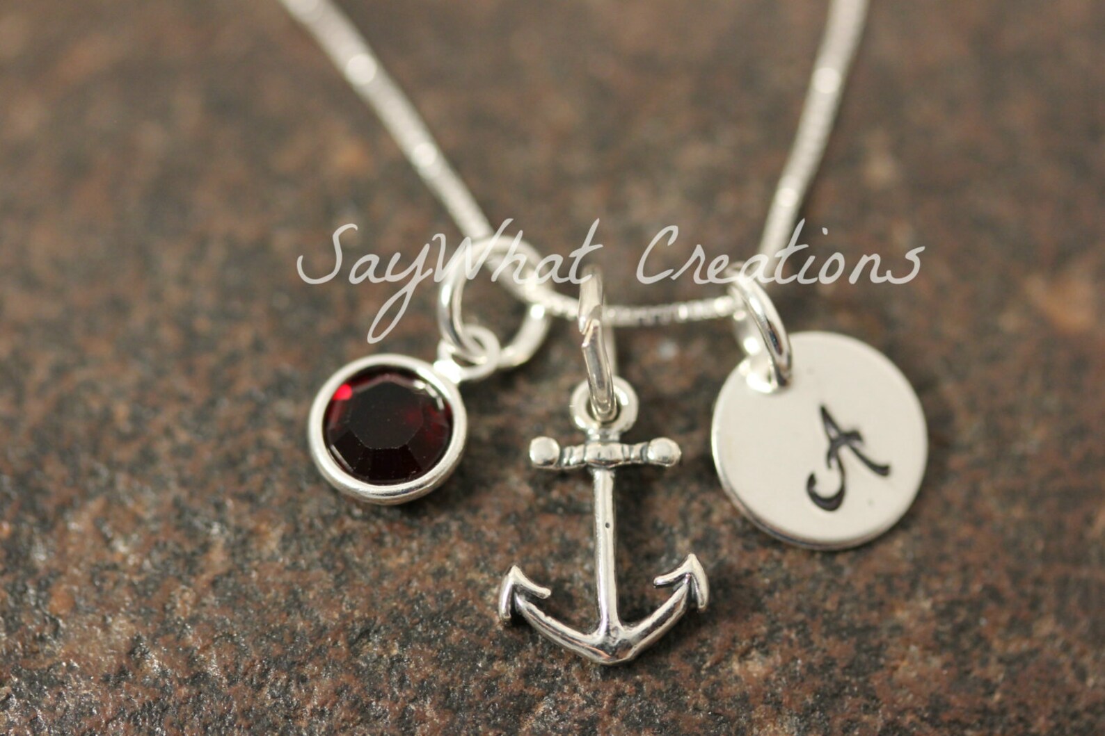 Sterling Silver Mini Initial Hand Stamped Anchor Necklace - Etsy