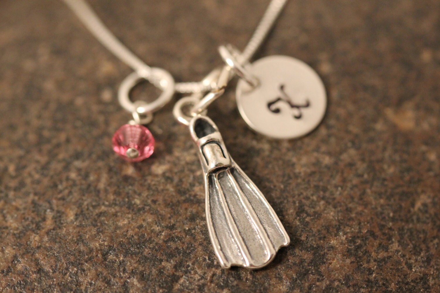 Sterling Silver Scuba Diver Flipper Fin Charm Necklace With | Etsy