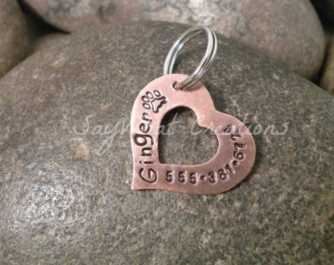 Adorable Heart Shaped Pet ID Tag Dog Tag Hand Stamped Personalized for ...