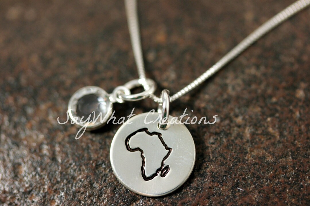 Custom Hand Stamped Sterling Silver Africa Charm Necklace With Africa ...