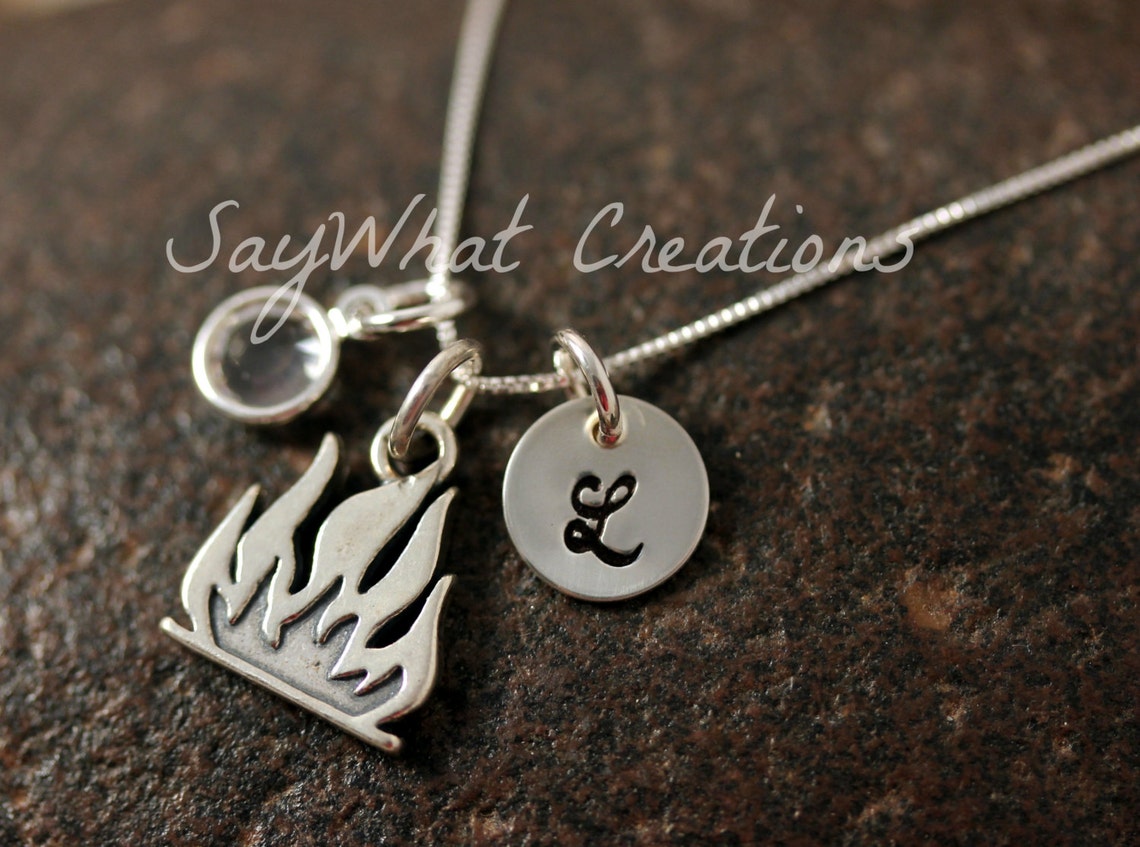 Sterling Silver Mini Initial Hand Stamped Fire Flame Charm - Etsy