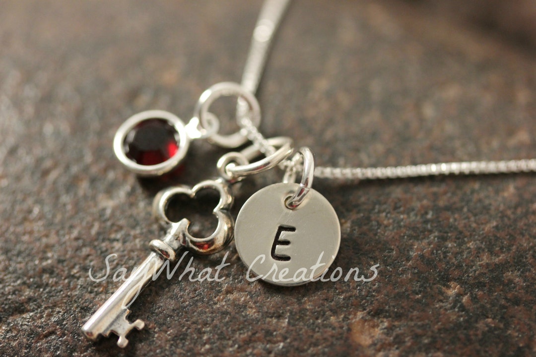 Sterling Silver Mini Initial Hand Stamped Key Charm Necklace Key to My ...