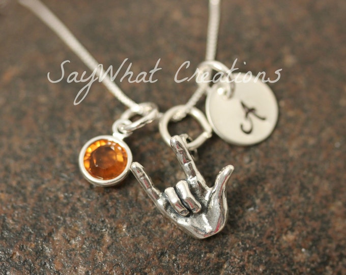 Sterling Silver Mini Initial Hand Stamped Sign Language I Love You Hand ...