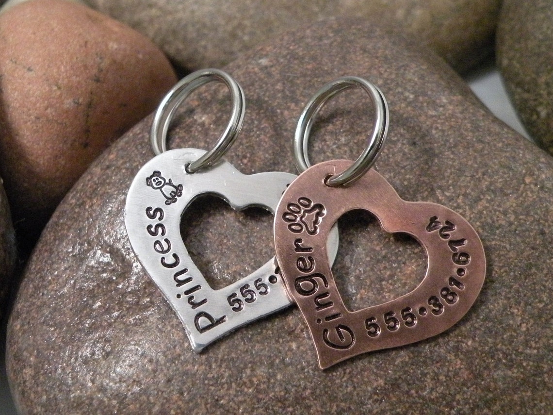 Adorable Heart Shaped Pet ID Tag Dog Tag Hand Stamped - Etsy