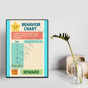 Printable Behavior Chart, Reward System Chart, Kid Behavior Chart - Etsy