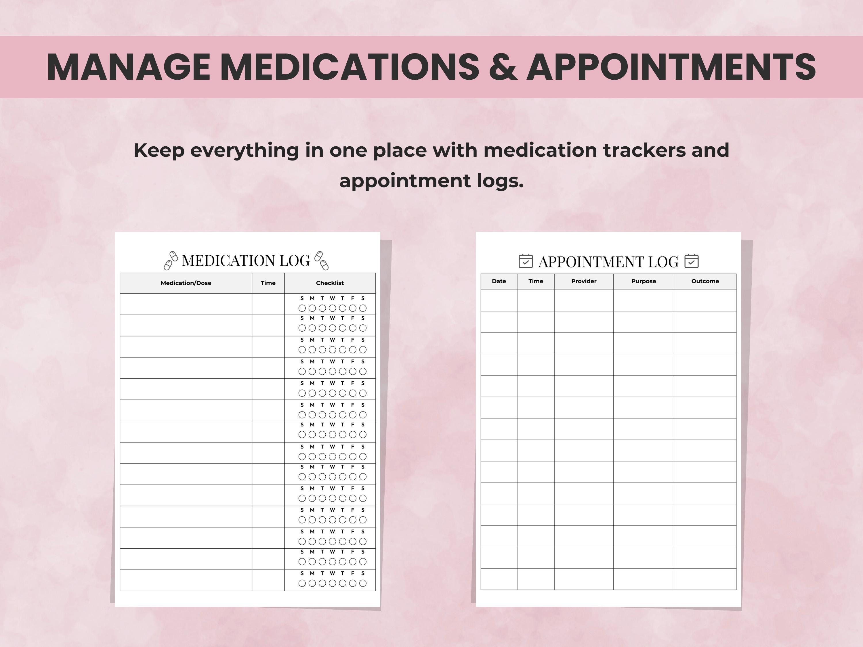 Editable Vitals and Health Logs for Chronic Illness, Eldercare, Medical ...